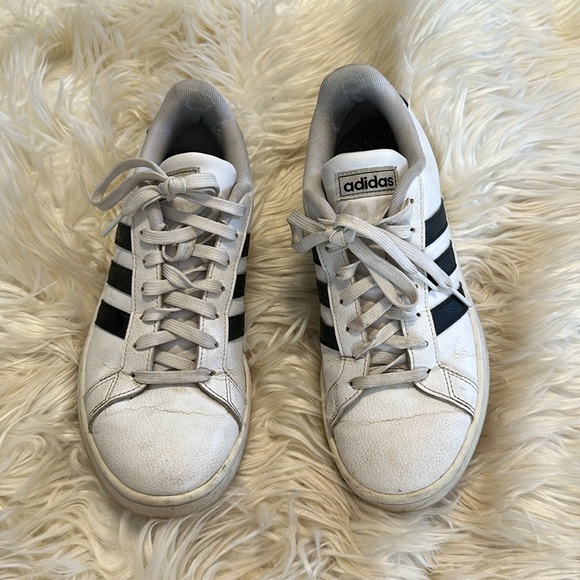 adidas | Shoes | Adidas Black White Leather Shoes Classic Black Strips ...